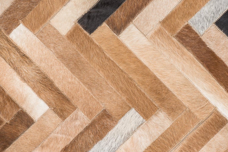 Herringbone Pattern Brown and White De Los Bosques Cowhide Area Floor ...