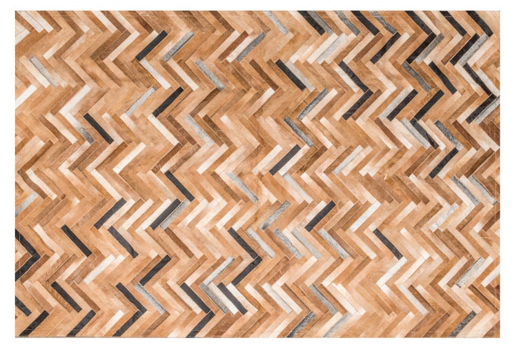 Herringbone Pattern Brown and White De Los Bosques Cowhide Area Floor ...