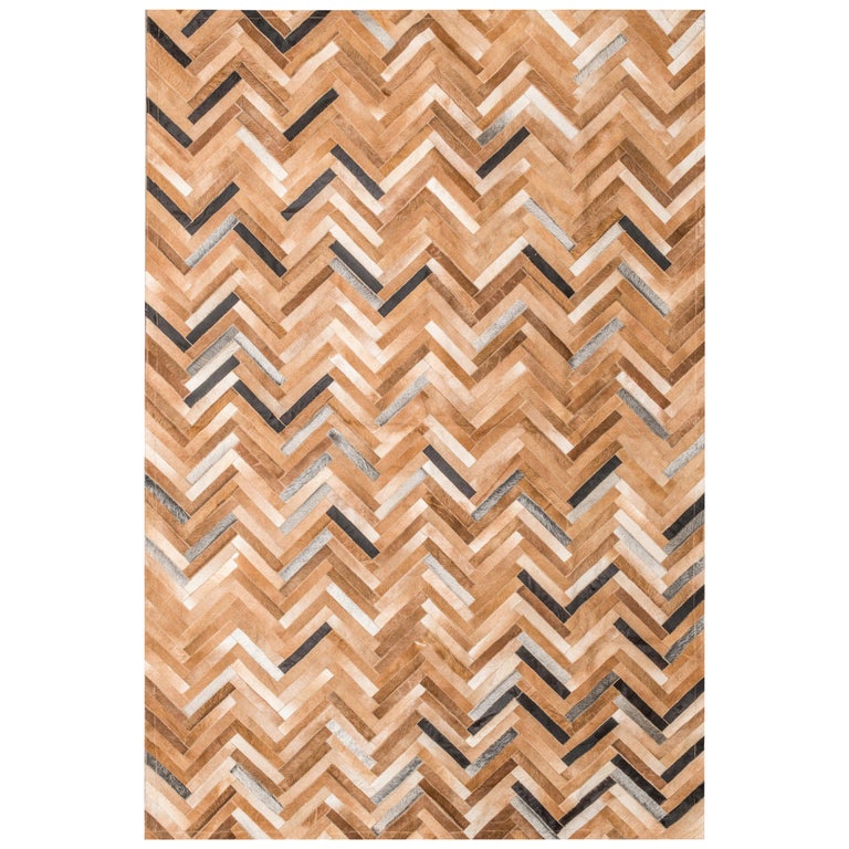 Herringbone Pattern Brown and White De Los Bosques Cowhide Area Floor ...