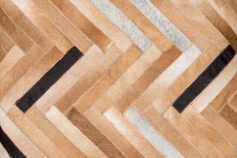 Herringbone Pattern Brown and White De Los Bosques Cowhide Area Floor ...