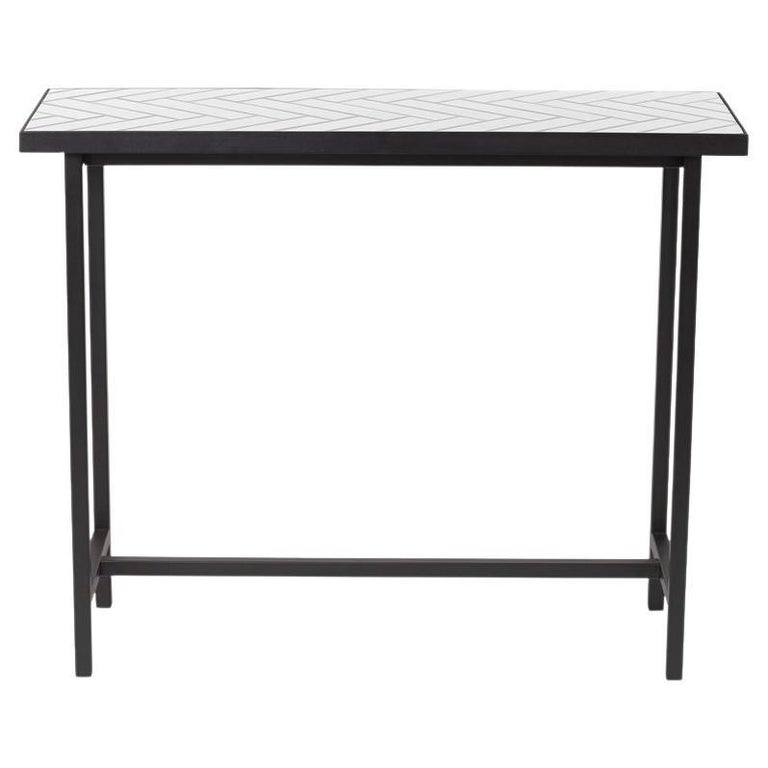 Herringbone Tile Console Table White Tiles Black Steel by Warm Nordic ...