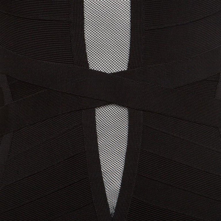 Herve Leger Black Mesh Insert Metallic Trim Racer Back Bandage Dress S ...