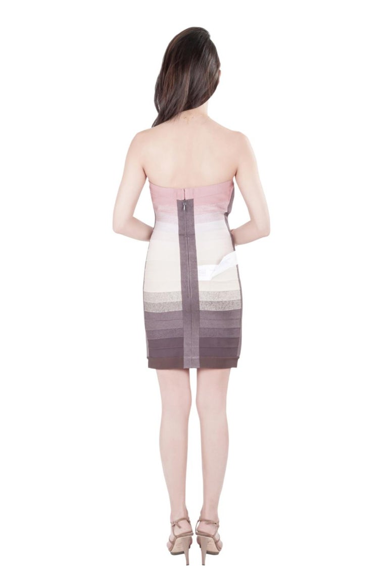 Herve Leger Dusty Petal Ombre Knit Strapless Bianca Bandage Dress M at ...