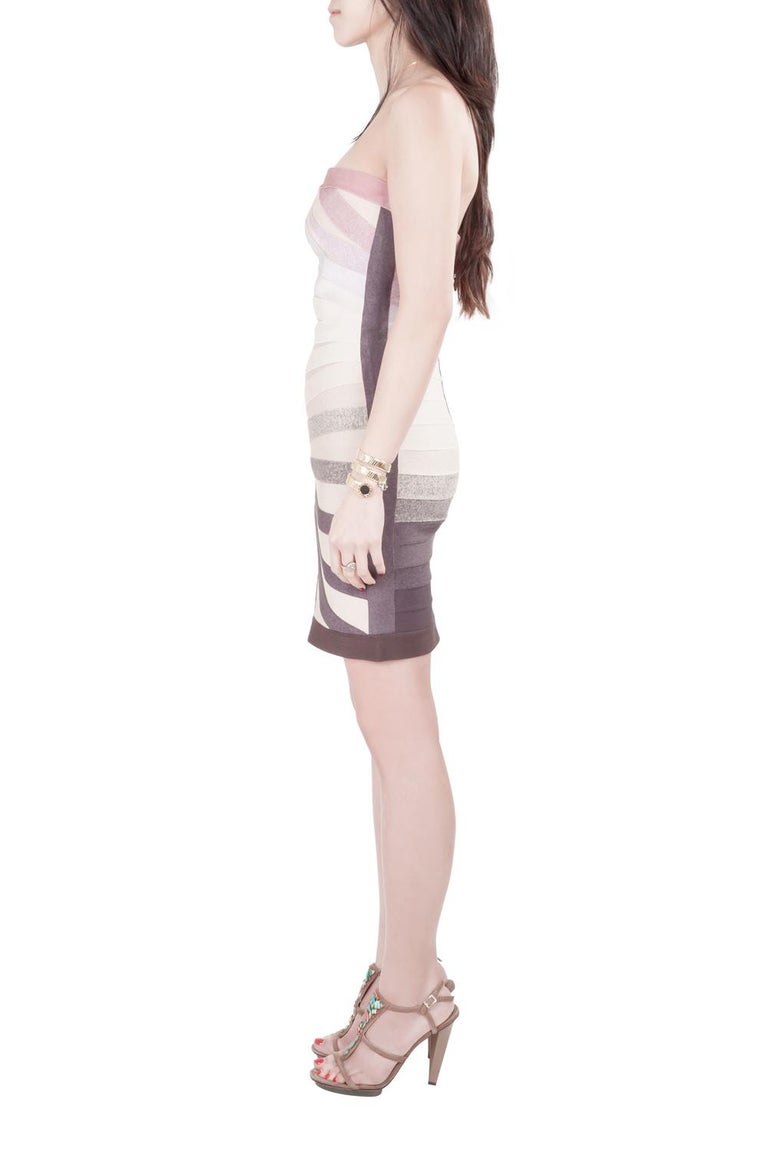 Herve Leger Dusty Petal Ombre Knit Strapless Bianca Bandage Dress M at ...