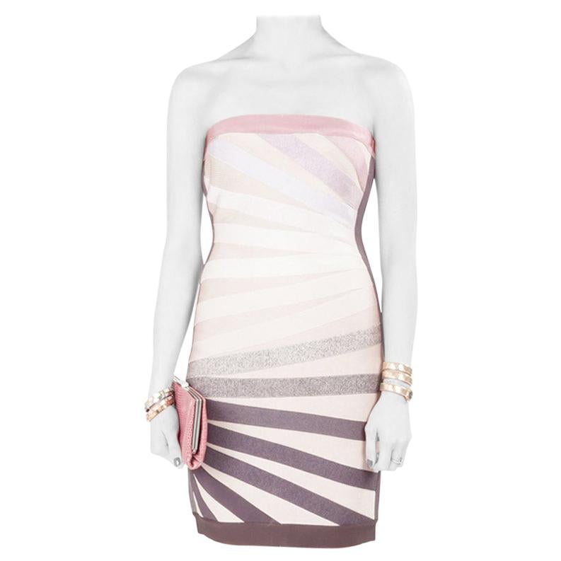 Herve Leger Dusty Petal Ombre Knit Strapless Bianca Bandage Dress M at ...