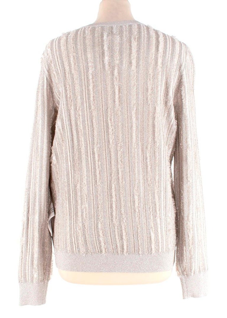 Herve Leger Metallic Silver Textured Ribbed Sweater For Sale at 1stDibs