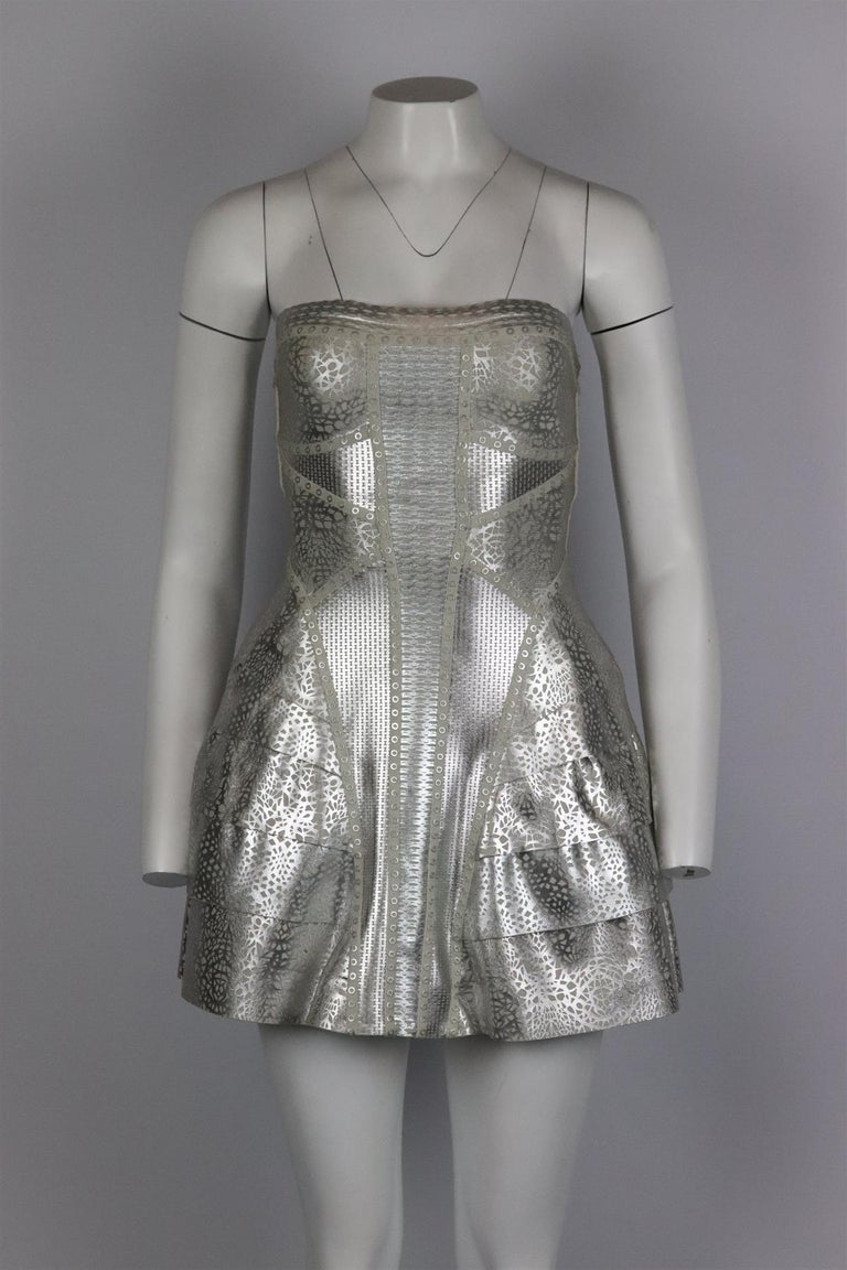 Herve Leger Strapless Metallic Bandage Mini Dress Small For Sale at 1stDibs