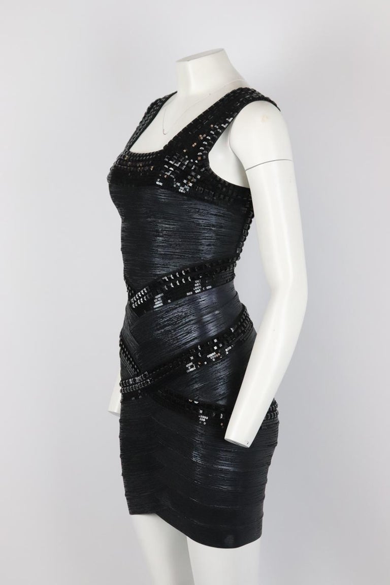 Herve Leger Studded Coated Bandage Mini Dress Small For Sale at 1stDibs