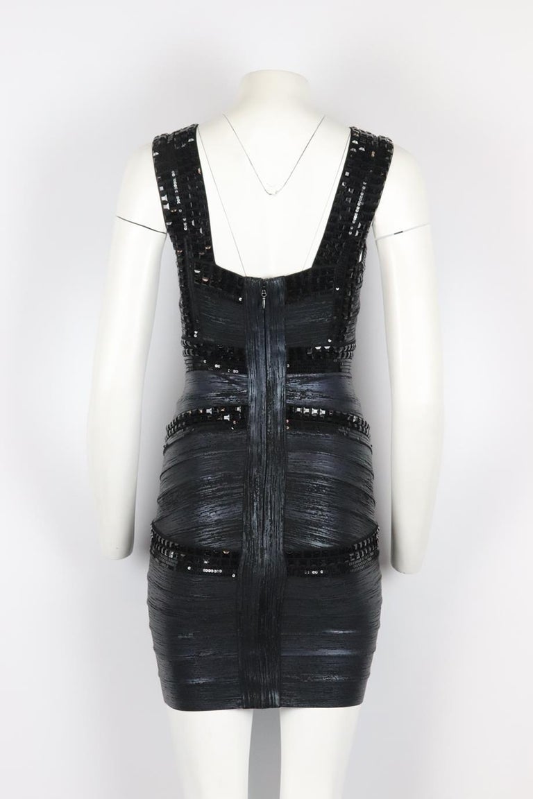 Herve Leger Studded Coated Bandage Mini Dress Small For Sale at 1stDibs