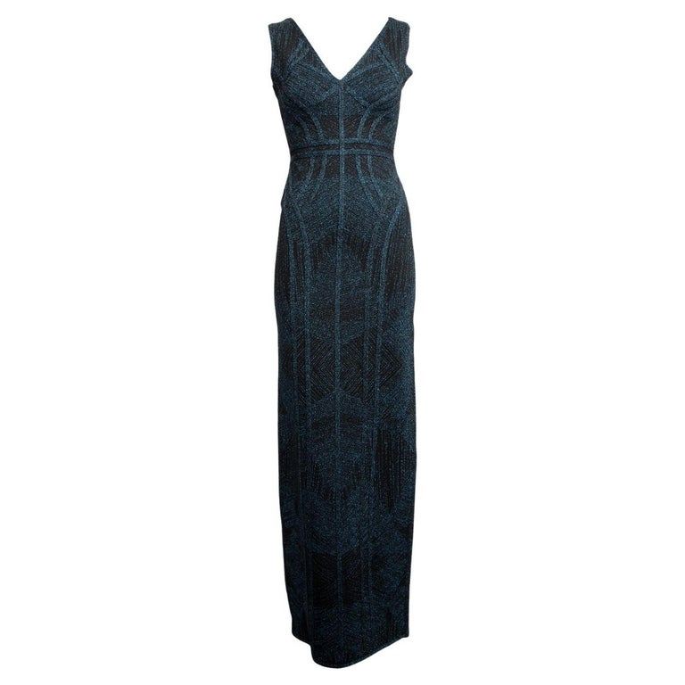 Herve Leger Women's Blue Glitter Dress For Sale at 1stDibs