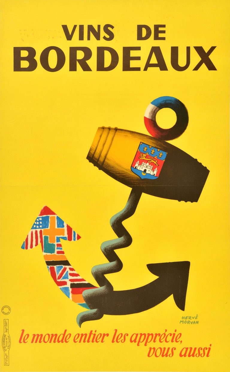 Herve Morvan - Original Vintage Drink Advertising Poster Vins De ...