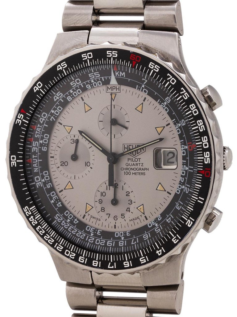 Heuer Stainless Steel Pilot Chronograph Quartz Wristwatch, circa 1980s ...