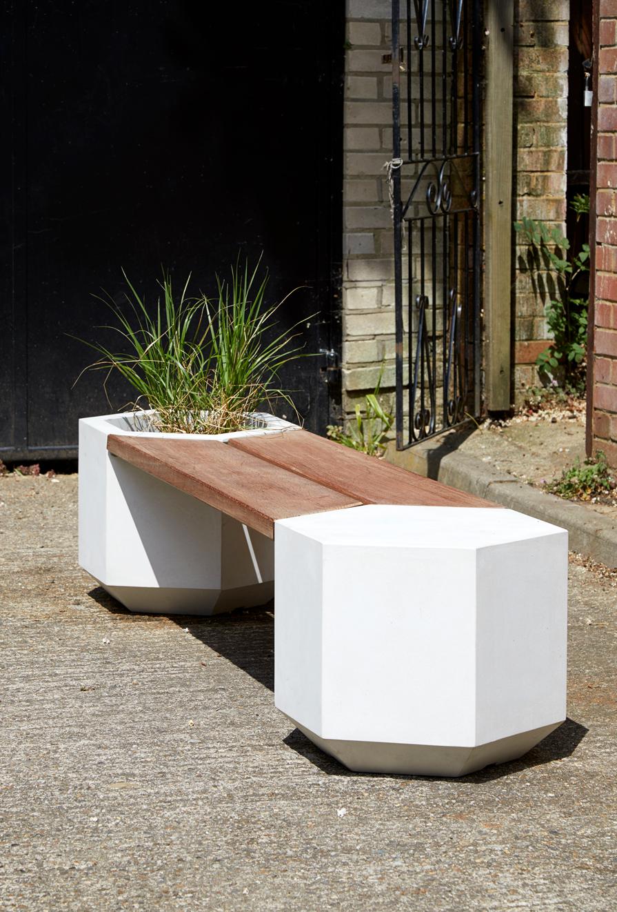 Indoor or Outdoor Concrete Hex-Block table, 41cm tall For Sale at 1stDibs