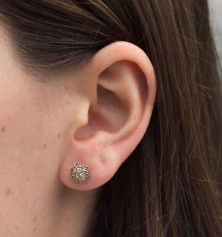 Handcrafted Hexagonal Mixed Cut Cobblestone Diamond Earrings by Single ...