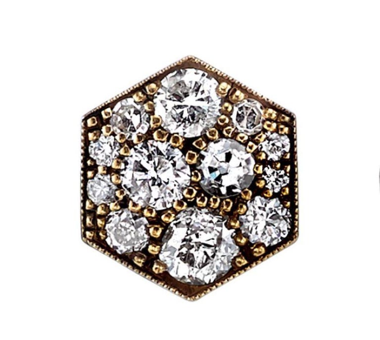 Handcrafted Hexagonal Mixed Cut Cobblestone Diamond Earrings by Single ...