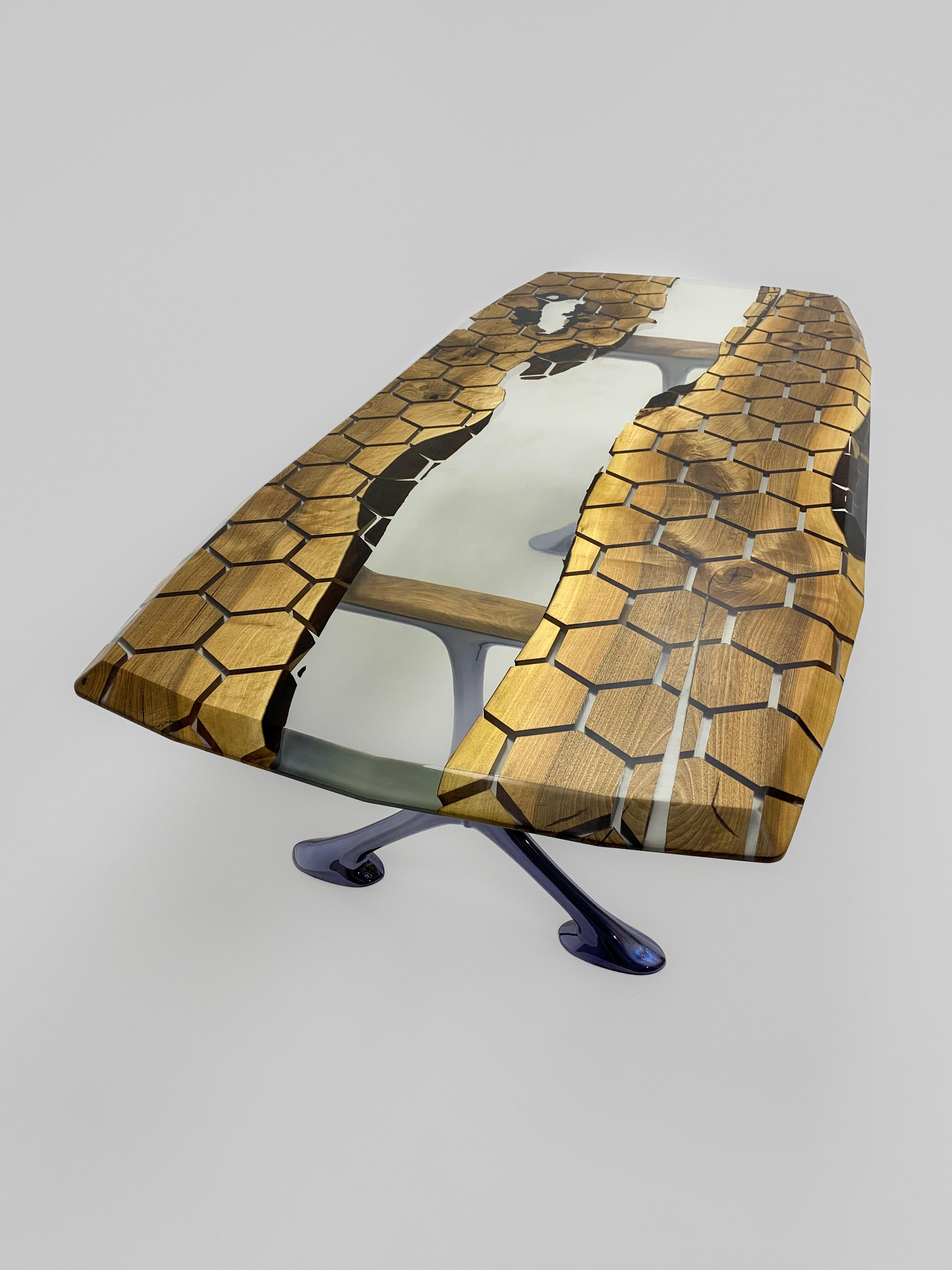 Hexagon Epoxy Resin Clear Dining Table - Live Edge Walnut Table For ...