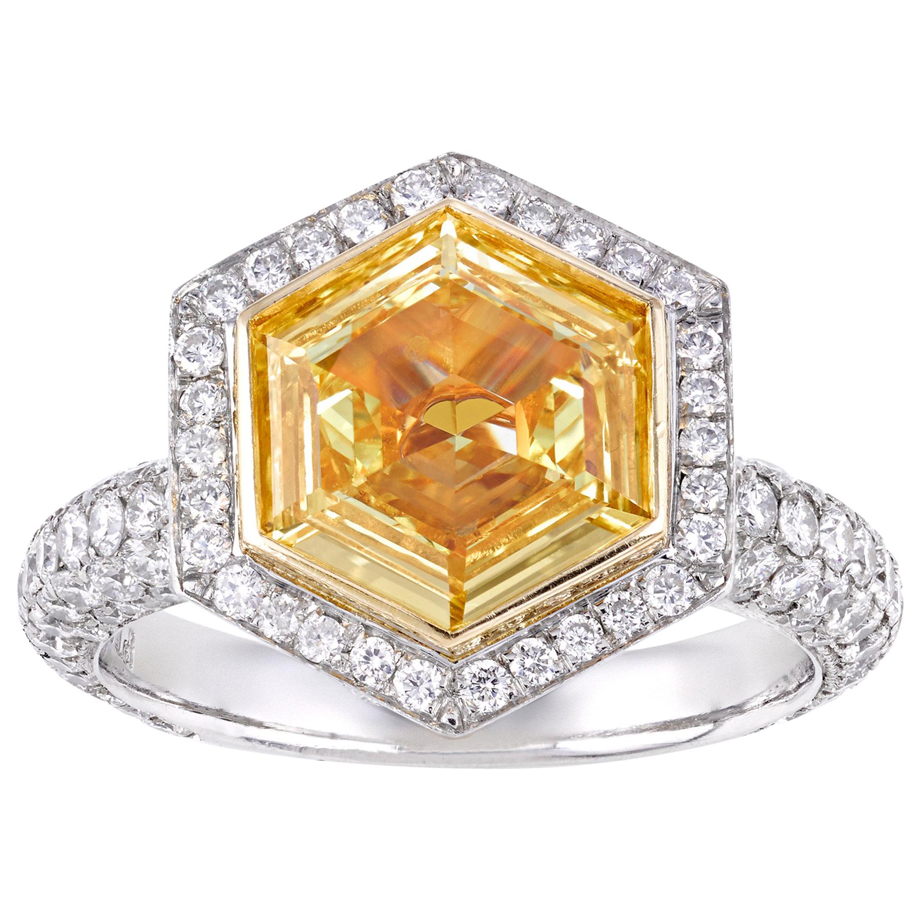 Geometric Hexagonal Diamond Ring at 1stdibs