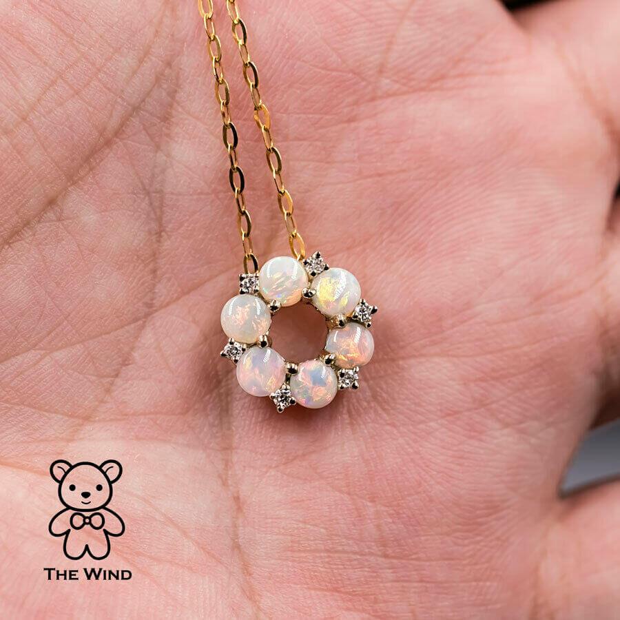 Hexagon Flower Australian Solid Opal Diamond Pendant Necklace 14K ...