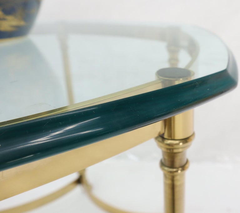 Hexagon Glass Top Brass Base Hoof Feet Italian Side End Table Stand For ...