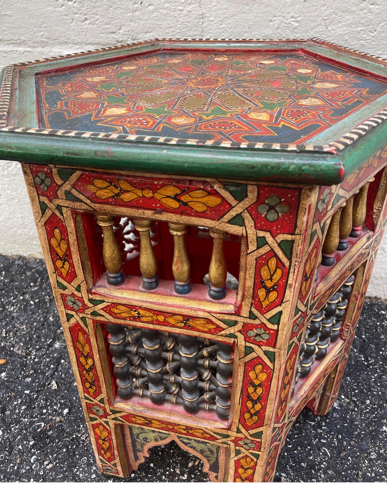 Hexagon Hand Painted Moroccan Side Table at 1stDibs