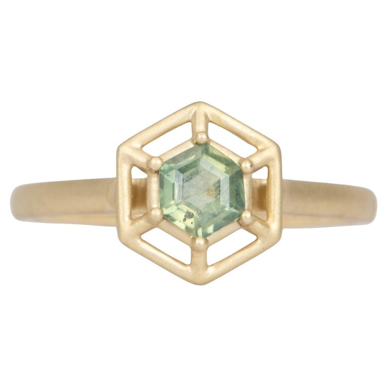 Hexagon Montana Sapphire with Hexagon Facet Setting 14k Gold Right Hand ...