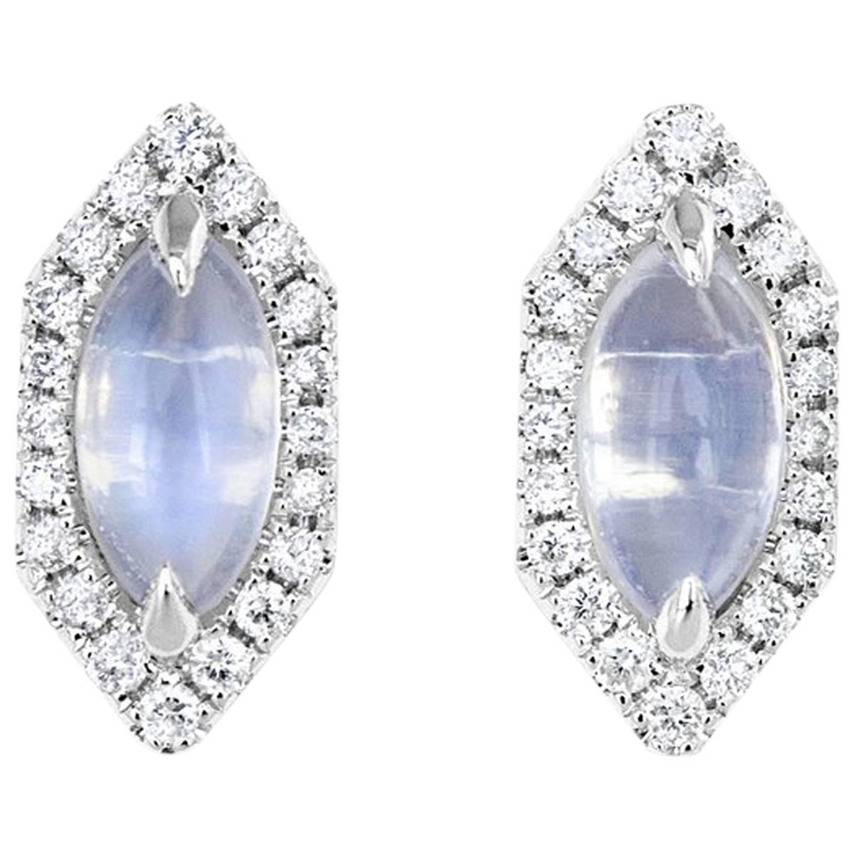 Trillion Moonstone and Diamond Stud Earrings For Sale at 1stDibs