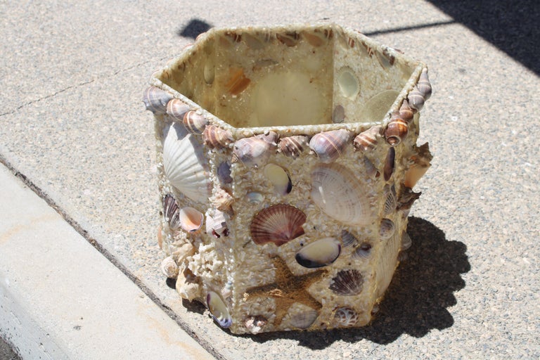Hexagon Nautical Seashell Basket For Sale at 1stDibs