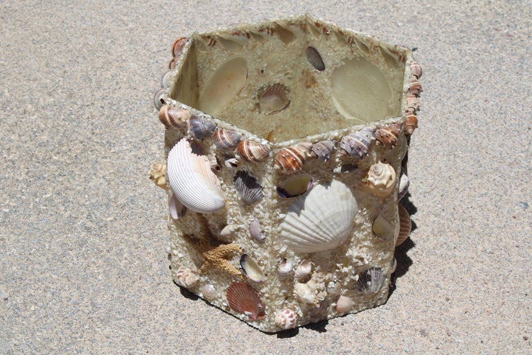 Hexagon Nautical Seashell Basket For Sale at 1stDibs
