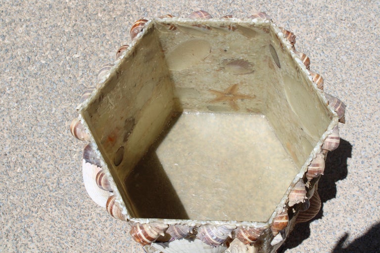 Hexagon Nautical Seashell Basket For Sale at 1stDibs