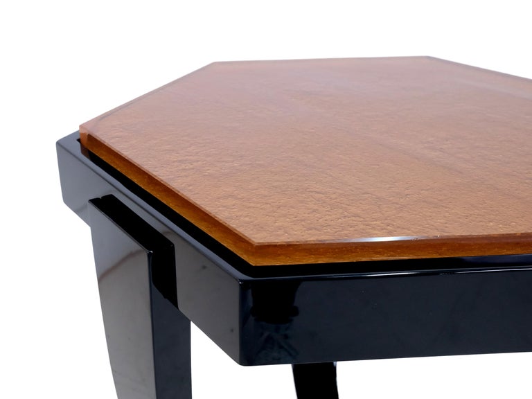 Hexagonal Art Deco Side Table with Thick Orange Saint-Gobain Glass Top ...