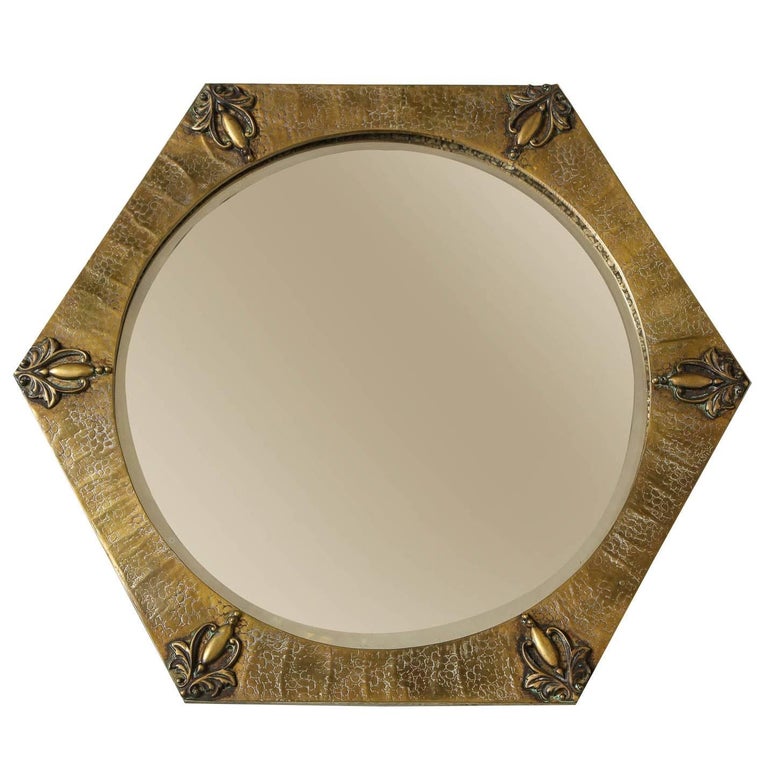 Hexagonal Arts and Crafts Copper Mirror at 1stDibs