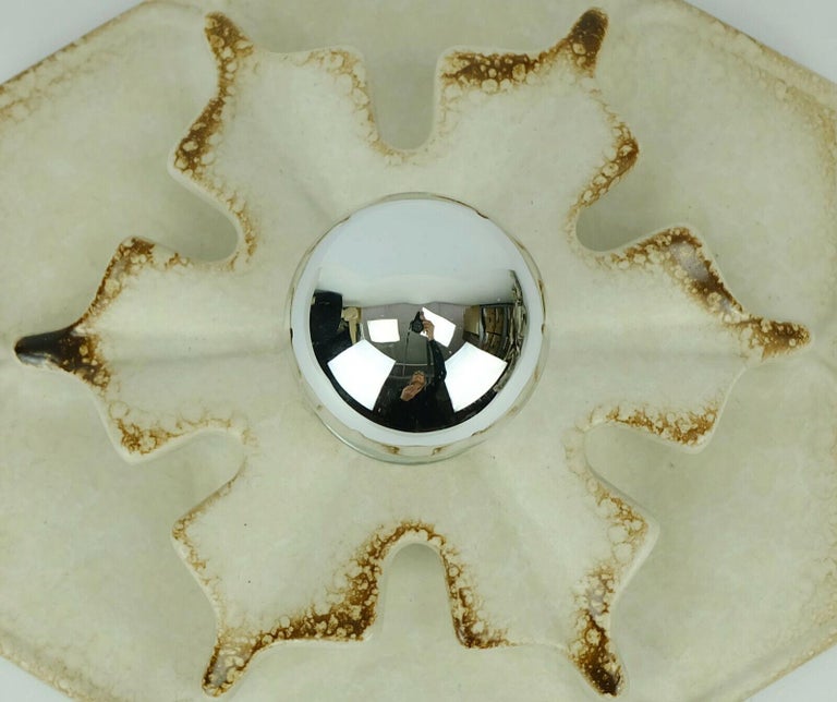 Hexagonal Ceramic Ceiling Light Flower Shape Beige Brown 1970s 1980s ...