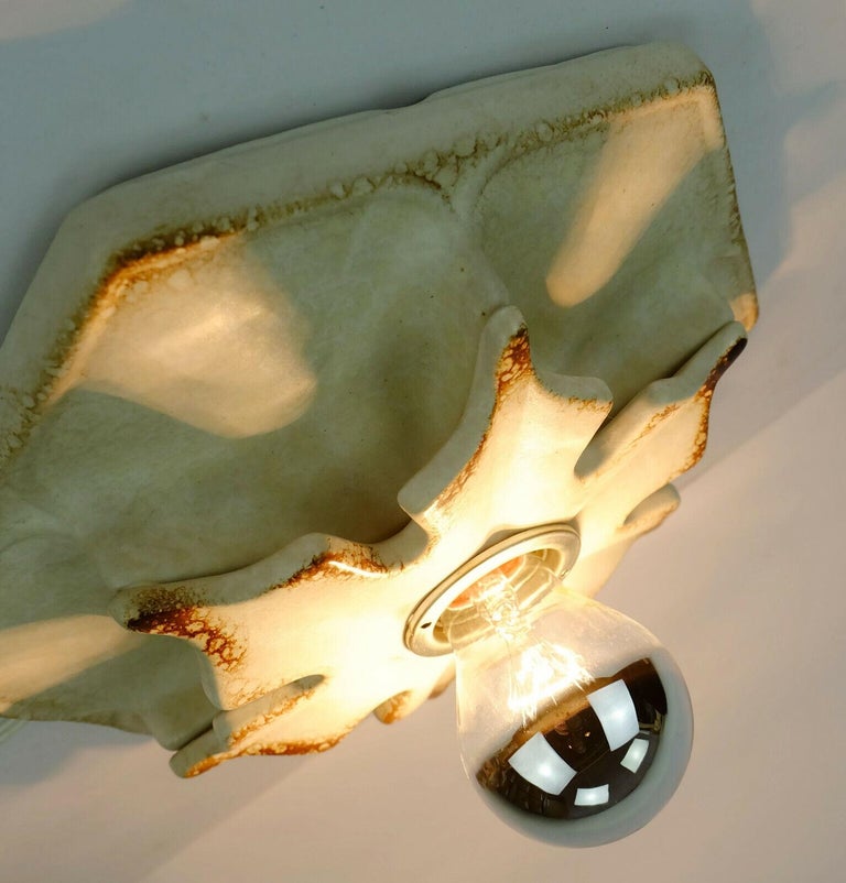 Hexagonal Ceramic Ceiling Light Flower Shape Beige Brown 1970s 1980s ...