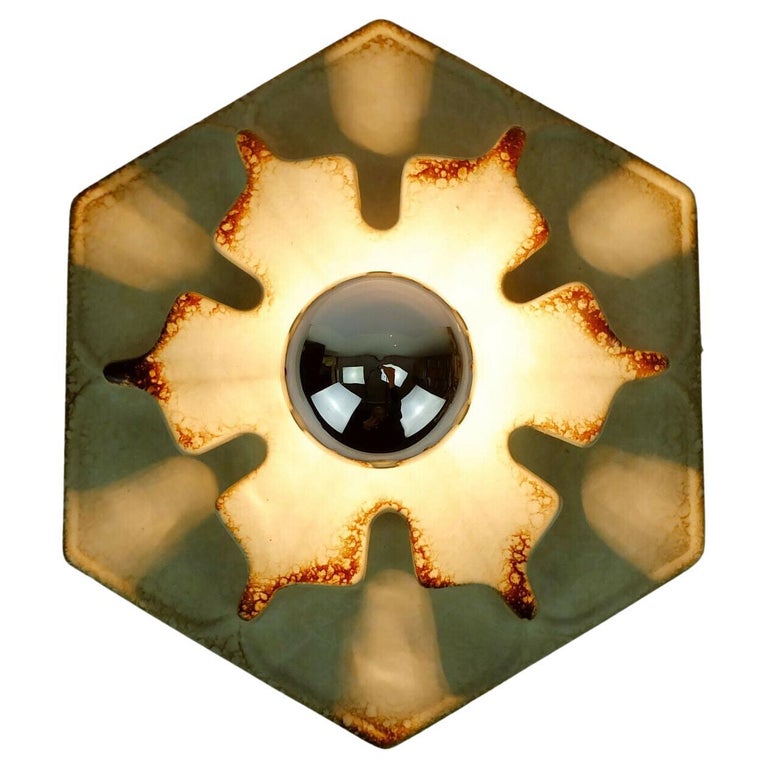 Hexagonal Ceramic Ceiling Light Flower Shape Beige Brown 1970s 1980s ...