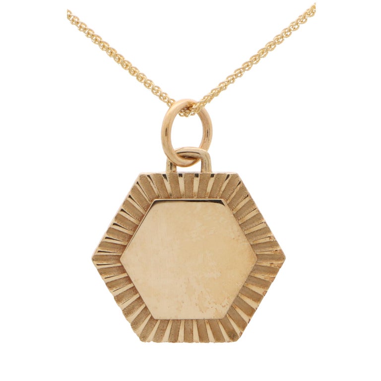 Hexagonal Coin / Disc Pendant Set in Solid 9k Gold For Sale at 1stDibs