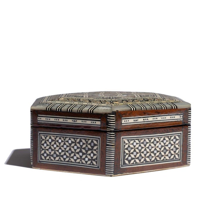 Hexagonal Damascus Box with Hinged Lid For Sale at 1stDibs