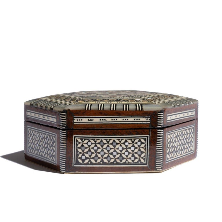 Hexagonal Damascus Box with Hinged Lid For Sale at 1stDibs