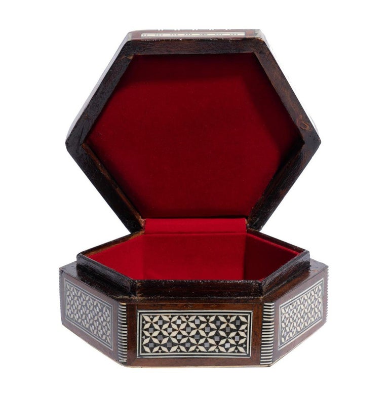 Hexagonal Damascus Box with Hinged Lid For Sale at 1stDibs