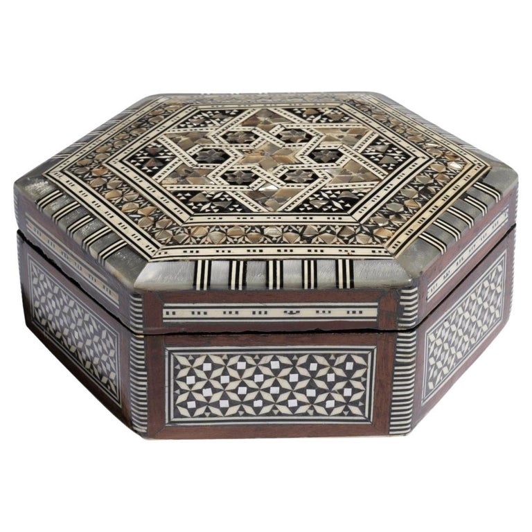 Hexagonal Damascus Box with Hinged Lid For Sale at 1stDibs