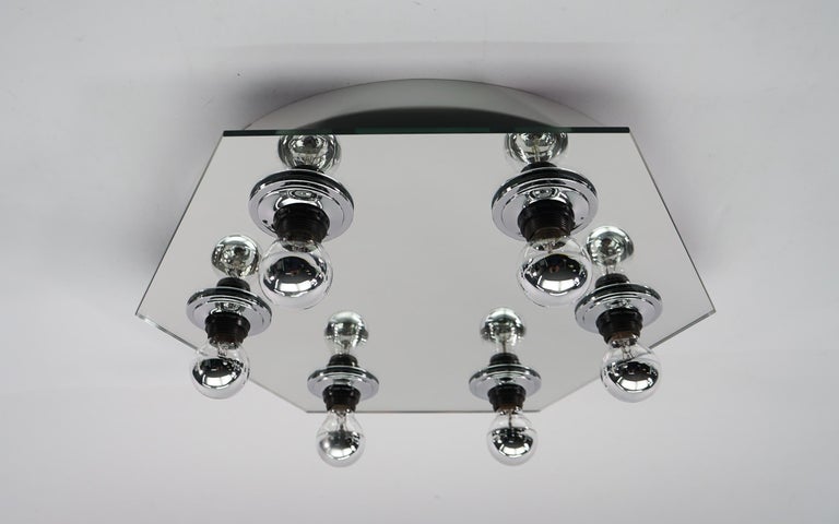 Hexagonal Mirrored Ceiling Lamp With Six Light Bulbs, 1970s Italy For ...