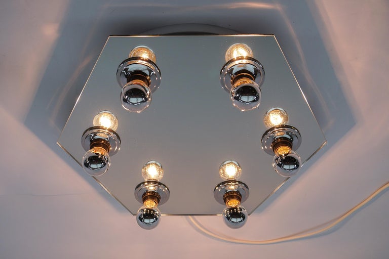 Hexagonal Mirrored Ceiling Lamp With Six Light Bulbs, 1970s Italy For ...