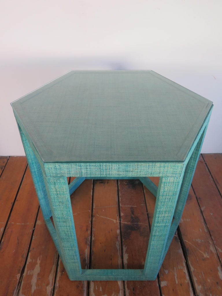 Hexagonal Raffia Side Table For Sale at 1stDibs