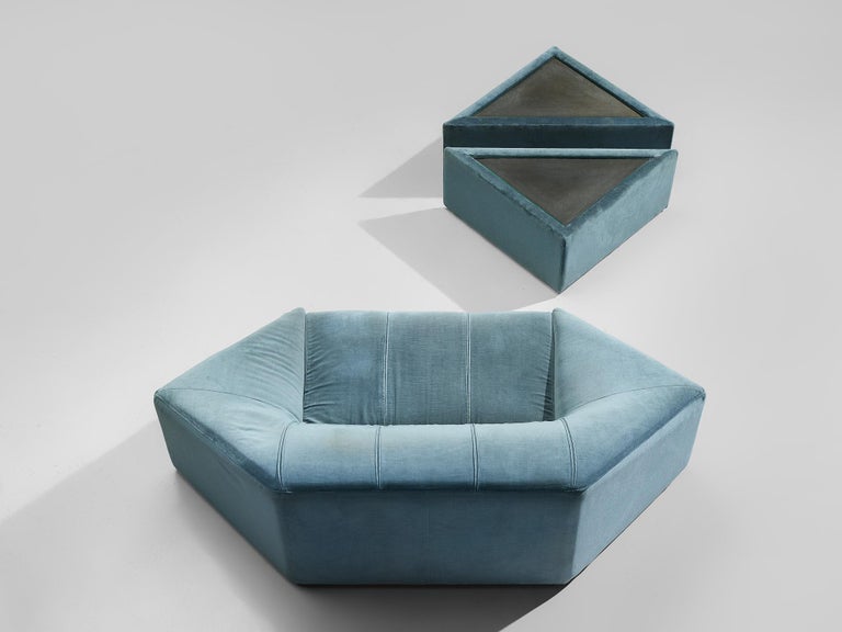 Hexagonal Sofa with Pair of Side Tables For Sale at 1stDibs