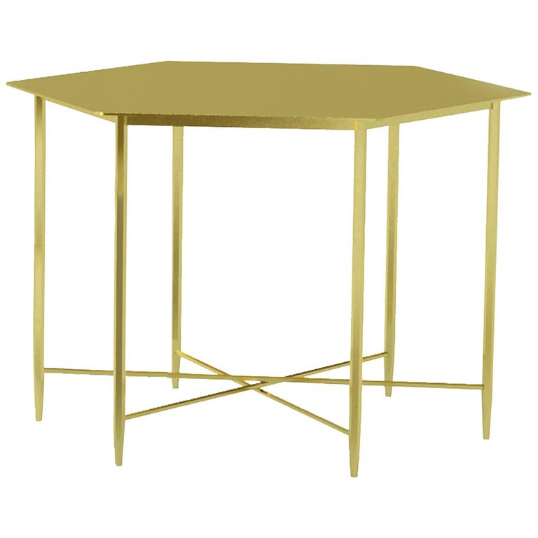 Hexagonal Solid Brass Side/ End Table with Hexagonal Profile Legs For ...