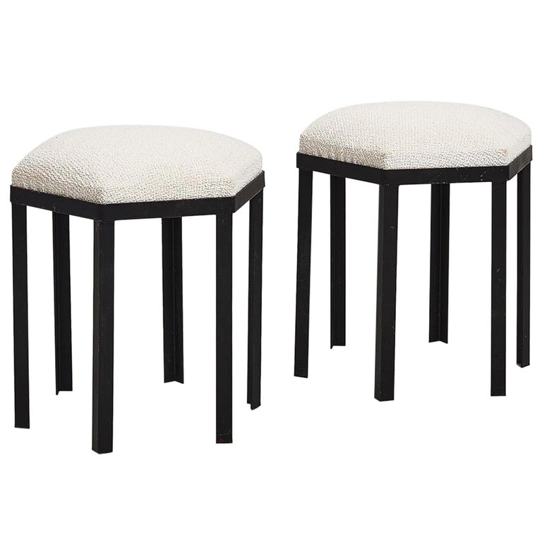 Hexagonal Stools in White Boucle at 1stDibs