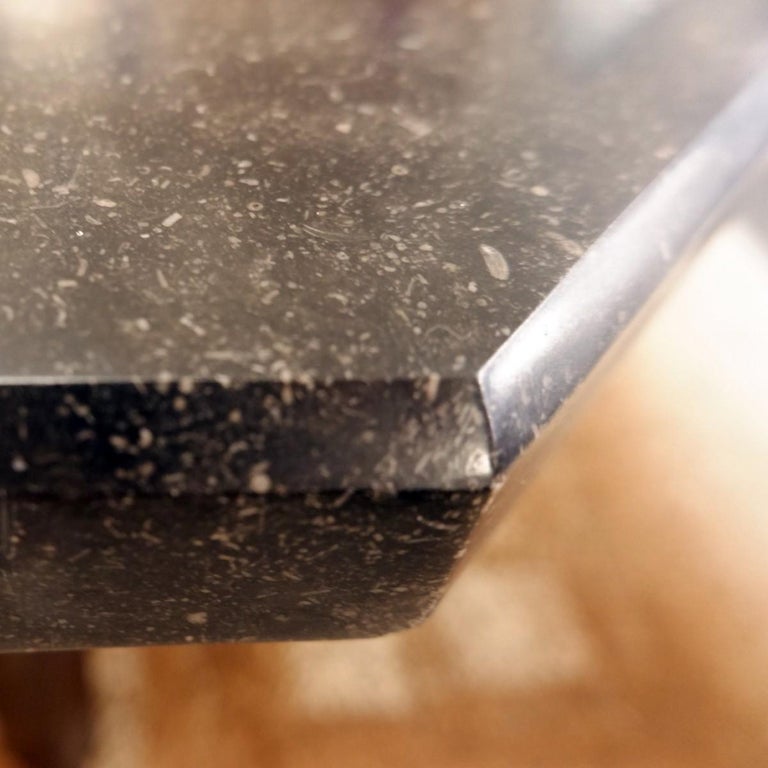 Table with Ado Chale Style Enameled Steel Base and Belgian Blue Stone ...
