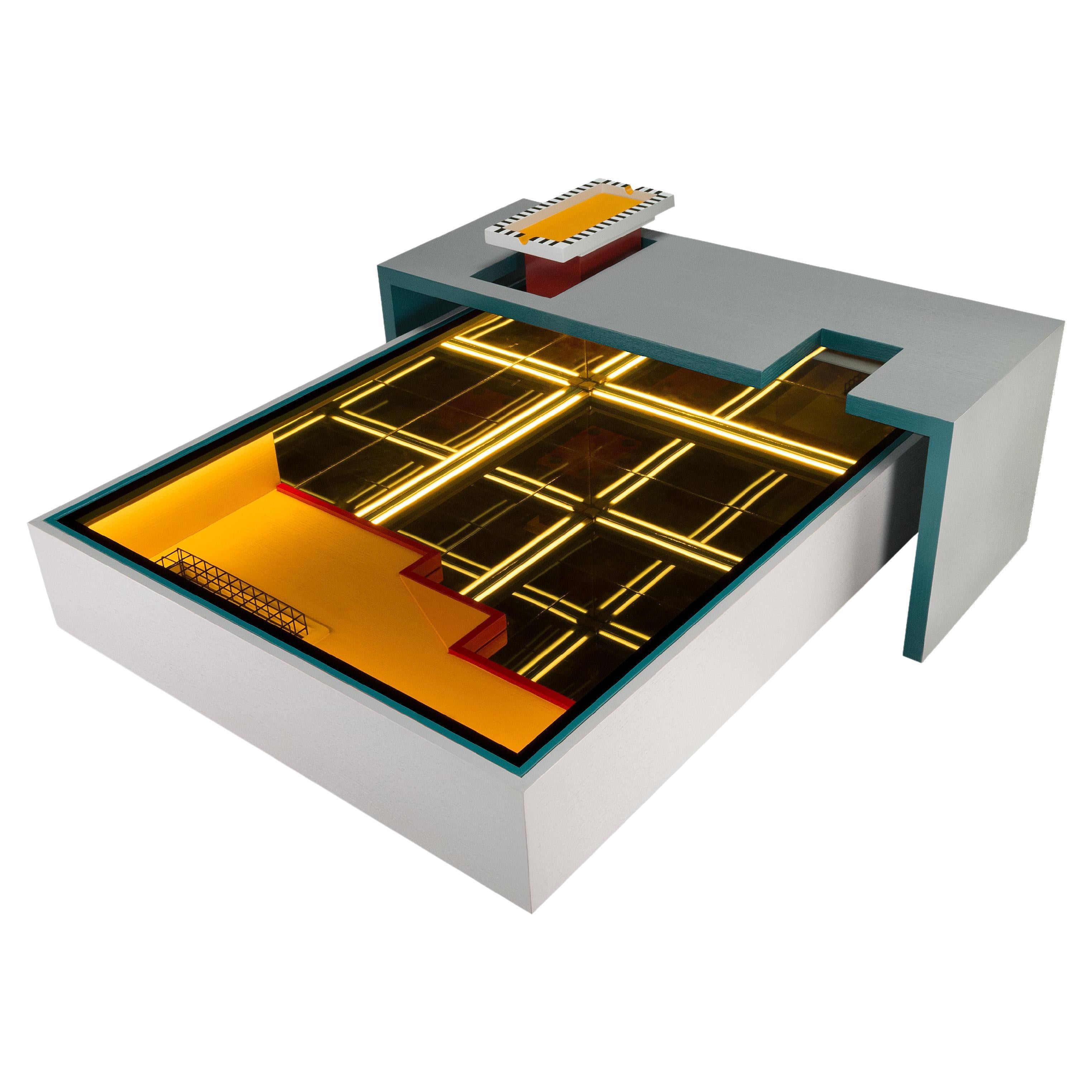 Hey- Colored Oak, Mirror Reflected Glass, Black Metal And Led Light ...