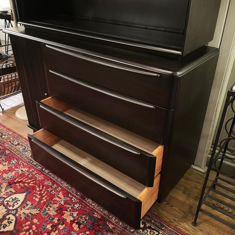 Heywood Wakefield Ebonized Maple Tambour Credenza Hutch For Sale at 1stDibs