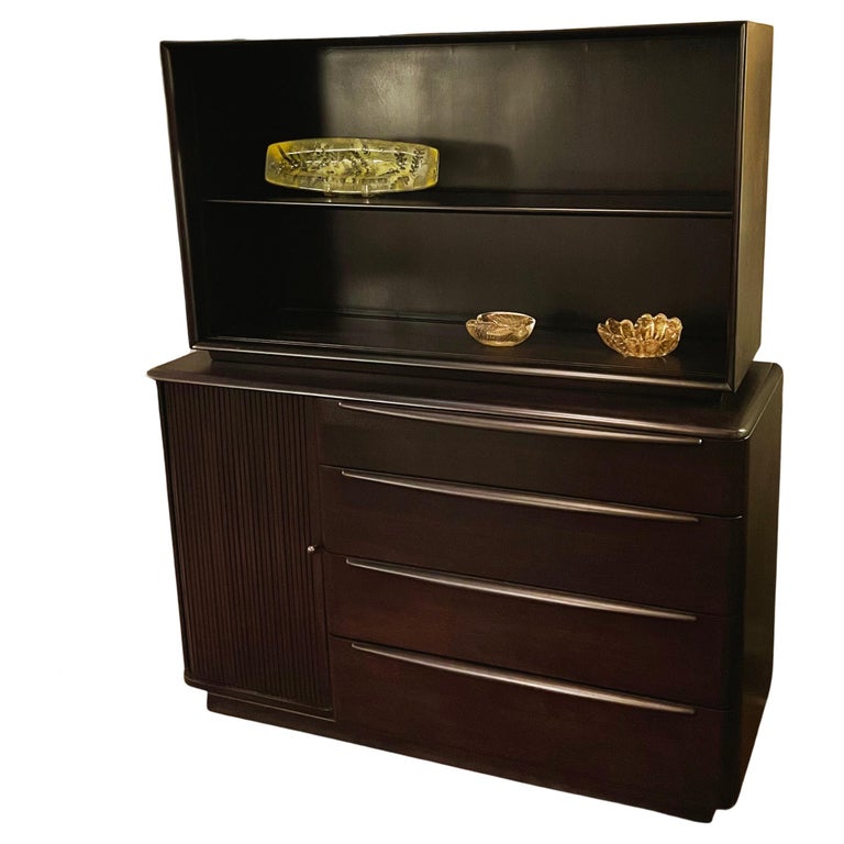 Heywood Wakefield Ebonized Maple Tambour Credenza Hutch For Sale at 1stDibs