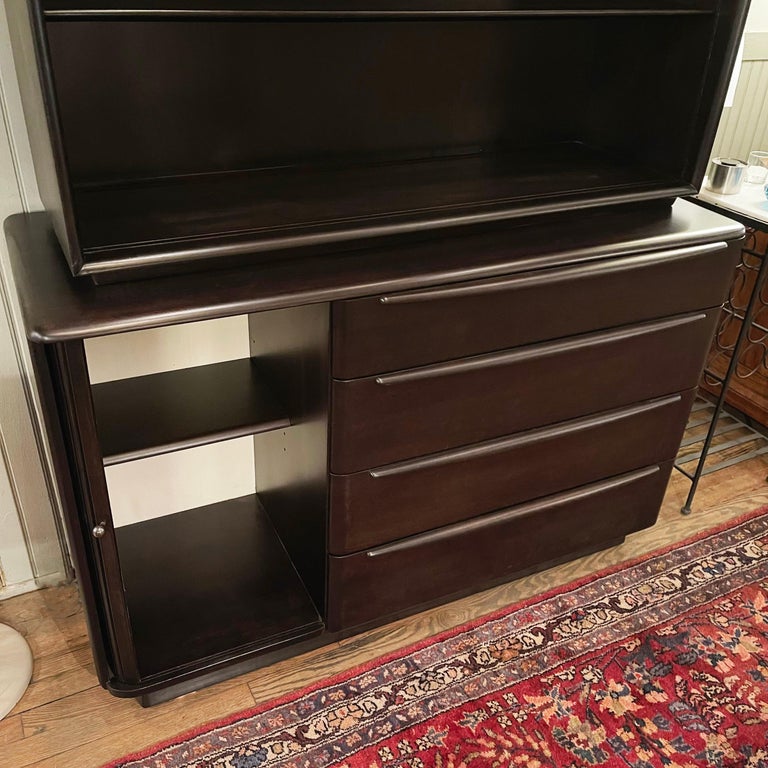 Heywood Wakefield Ebonized Maple Tambour Credenza Hutch For Sale at 1stDibs